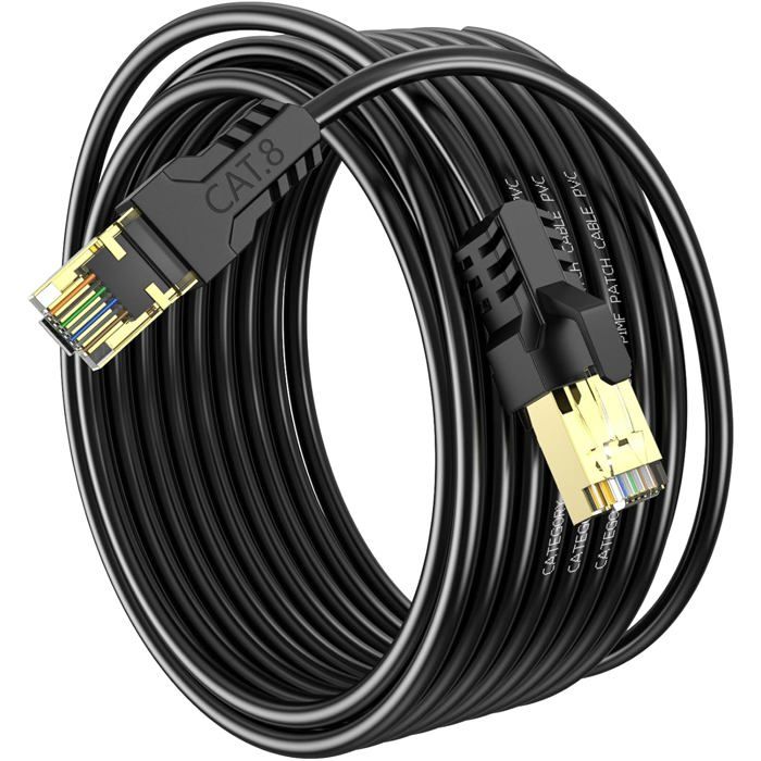 1 Câble Ethernet Cat 8, 40 Gbit/s, 2000 MHz, Connecteur RJ45 Plaqué Or ...
