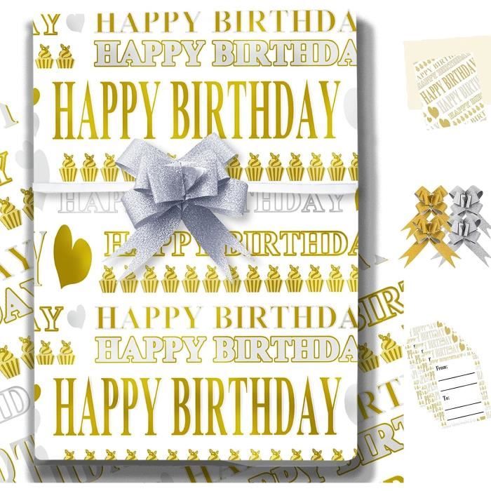 Lot De 4 Feuilles De Papier Cadeau Doré 85 X 60 Cm Avec 4 Nœuds, 2 ...