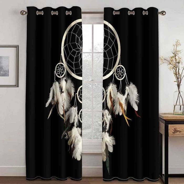 Lot De 2 Rideau Occultant 3D Imprimer Motif Attrape-Rêves Noir Rideaux ...