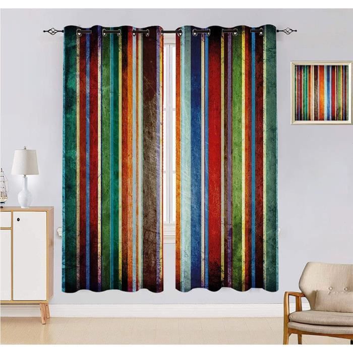 Rideaux occultants à rayures multicolores - Marque inconnue - 140x180cm ...