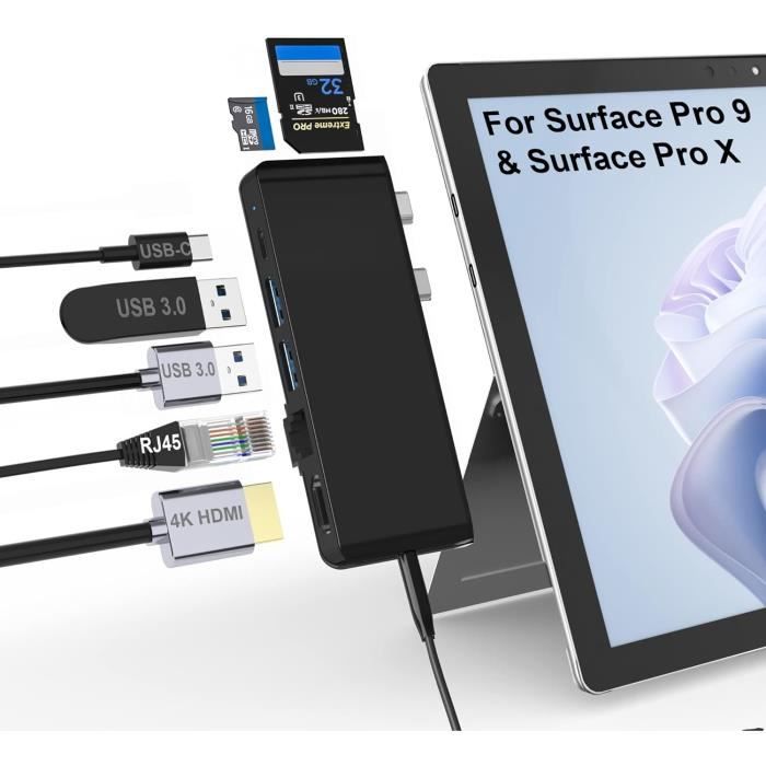 Station D'Accueil Surface Pro 9, Adaptateur Hub Surface Pro 9 Avec Lan 100 Mbps, 4K Hdmi, 100W ...