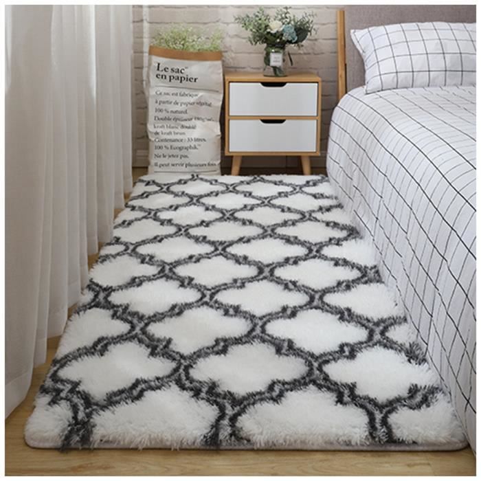 Tapis de Sol pour Salon Moderne Chambre Moelleux Épais Fausse Fourrure - Blanc-1 - 120x160CM ...