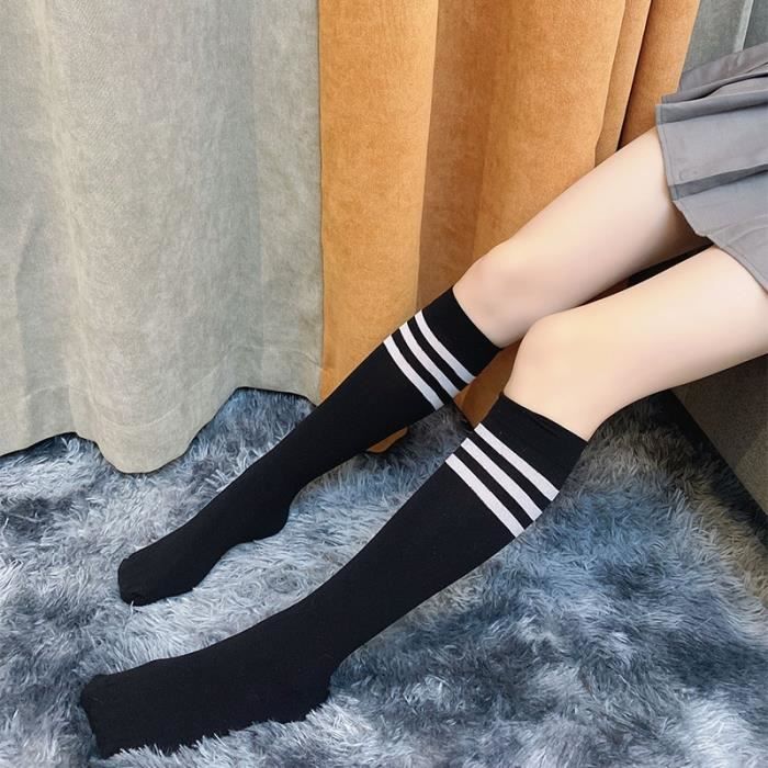 Bas - Chaussettes longues à rayures noires et blanches pour femmes ...