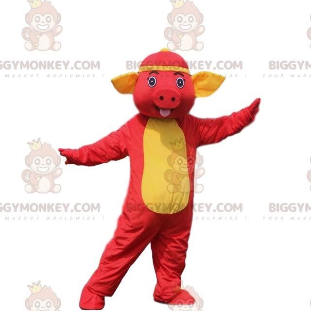 Costume de mascotte BIGGYMONKEY™ de cochon rouge. Costume cochon ...