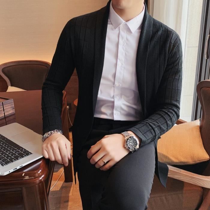 Gilet-cardigan,Cardigan à manches longues et col rabattu pour Homme ...