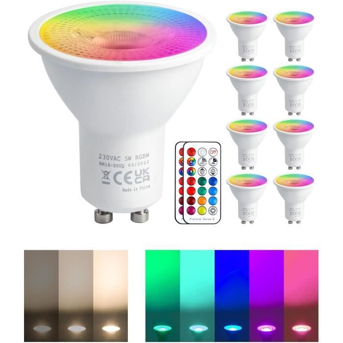 Ampoule Gu10 Led 5W Equivalence 50W 450Lm Rgb Spot Changementde Couleur ...