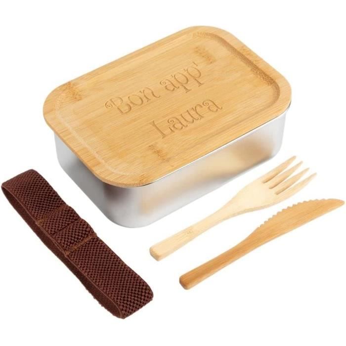 Boite à gouter eois et acier avec couvercle personnalisé gravé – Lunch ...