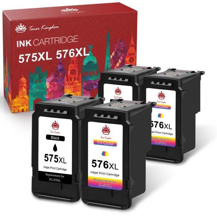 TONER KINGDOM PG-575XL CL-576XL Multipack 4 Cartouche Compatible pour Canon 575 XL 576 XL pour ...