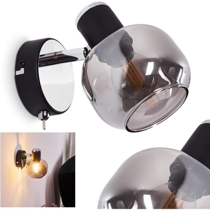 Applique Murale Arconciel En Métal Chrome Et Noir Et Verre Fumé, Spot ...