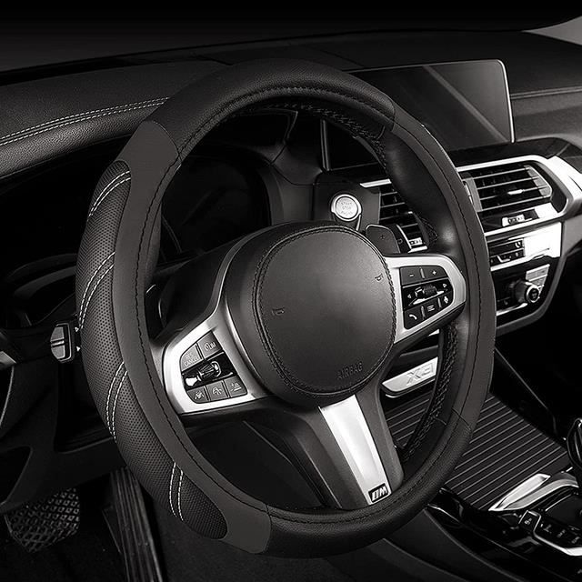 COUVRE-VOLANT,Black--Housse de volant en cuir microfibre 15 pouces ...