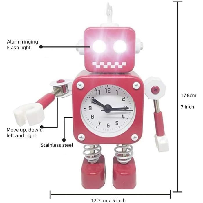 Réveil Robot, Réveil Silencieux En Métal Inoxydable Avec Yeux Lumineux ...