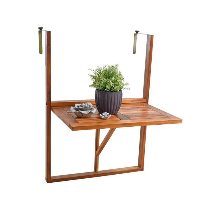 Table de balcon pliante suspendue en bois d'acacia 64 x 41 x 87 cm ...