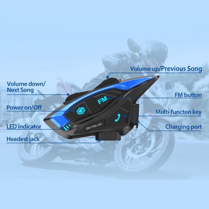 GEARELEC Intercom Moto Bluetooth, Intercom En Temps Réel pour 2 ...