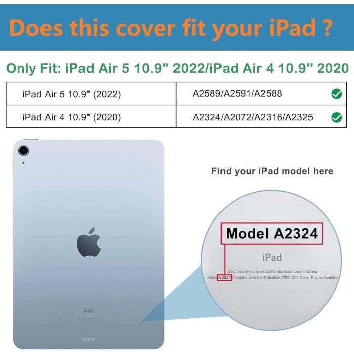 Coque Pour Ipad Air 5Ème 2022-Ipad Air 4Ème 2020 10.9 Pouces, Modèle A2588, A2589, A2591, A2324 ...