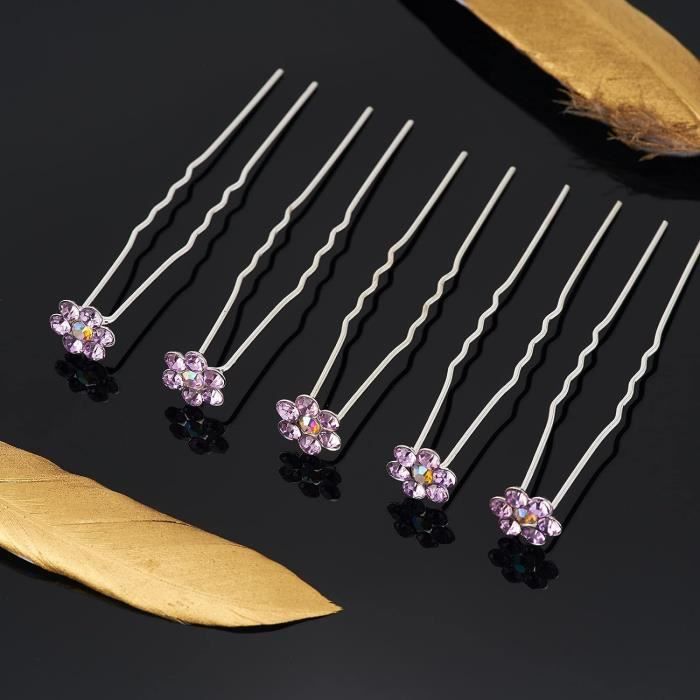 20 Pack (Violet) Cristal Fleur Épingles À Cheveux Strass Pinces À ...