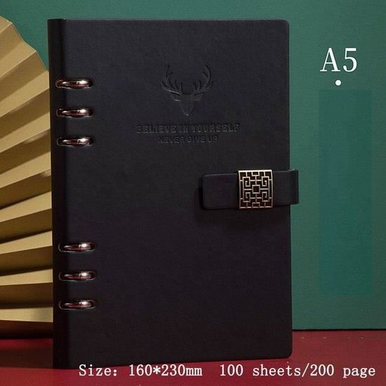 CAHIER,Black W-A5--Carnet de notes A5 à feuilles mobiles, 200 Pages ...