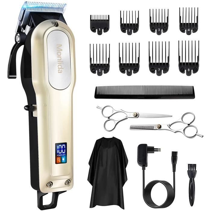 Tondeuse cheveux hommes professionnelle, tondeuse barbe electriques sans fil, écran à led, 8 ...