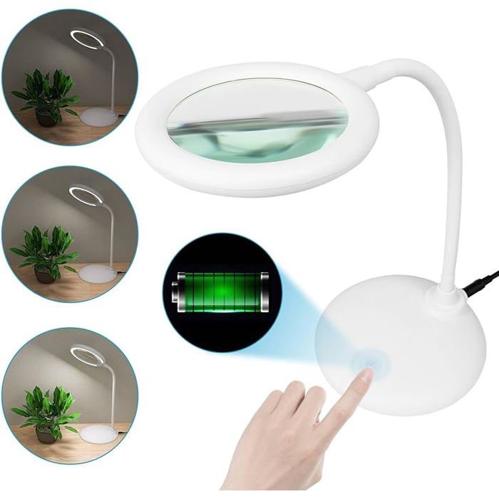 5X Lampe Loupe sur Pied, Loupe Eclairante Rechargeable avec Support ...