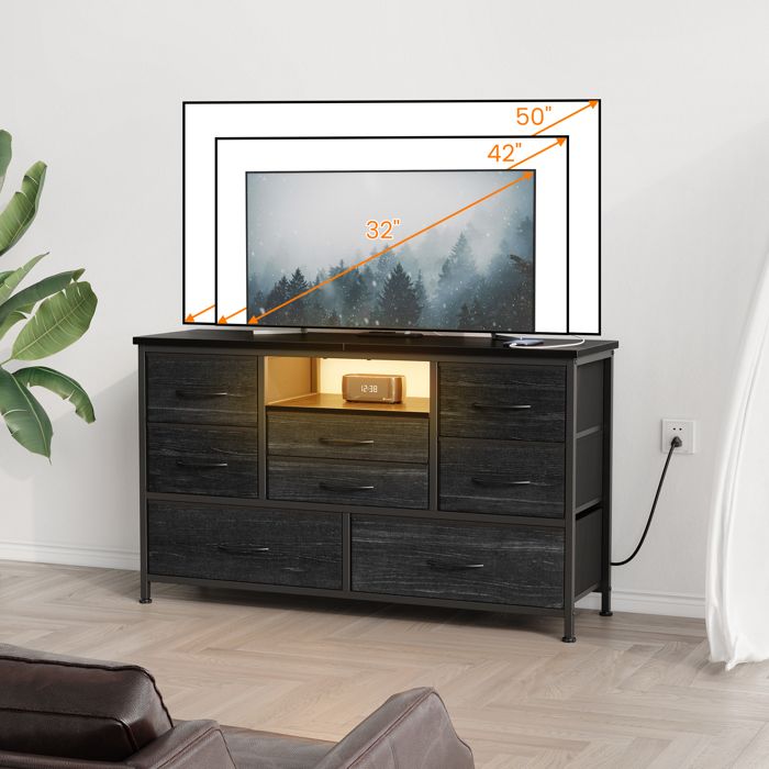 Meuble TV Commode 8 tiroirs prises USB LED RGB cadre métal TV 55 pouces ...
