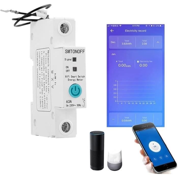Eenergy Moniteur 1P Monophasé Din Rail Wifi Smart Energy Compteur D ...