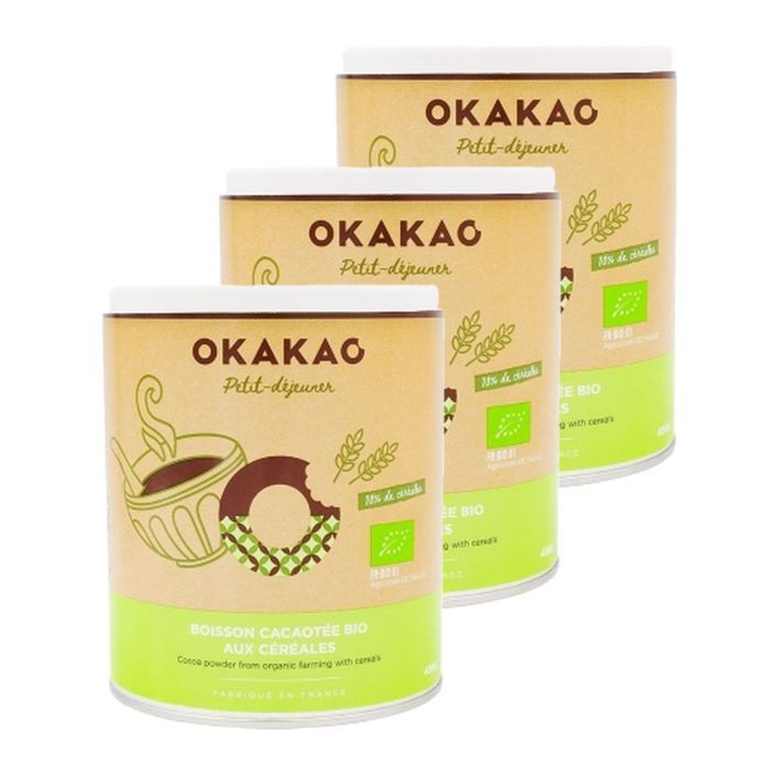 Okakao - Lot 3x Boisson cacaotée Bio aux céréales - Boîte 400g ...