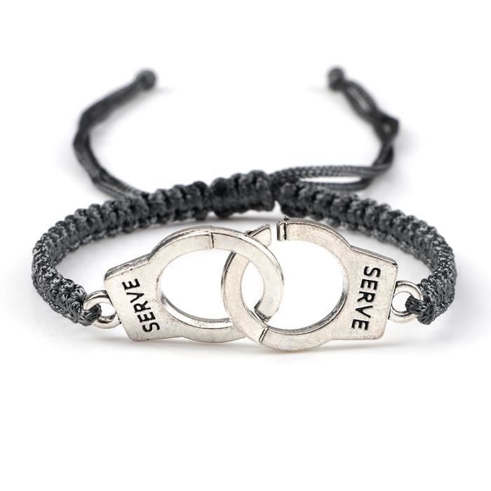 Bracelet menottes pour Couple réglable à la main corde rouge et noire ...