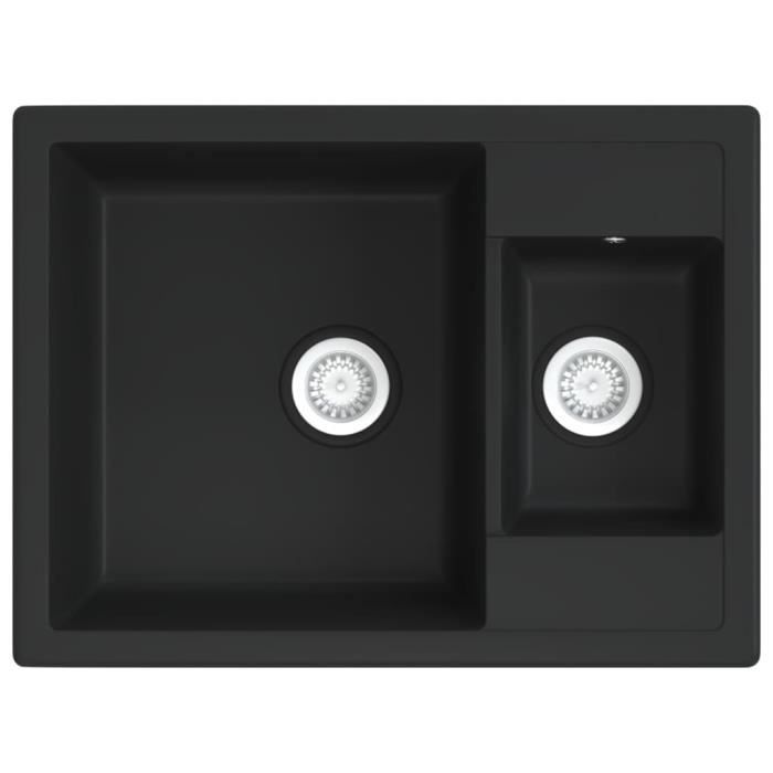 Évier de cuisine et deux lavabos trou de trop-plein Noir Granit ... Évier de cuisine et deux lavabos trou de trop-plein Noir Granit ...