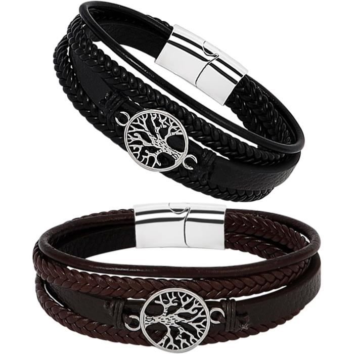 Hommes Bracelet Pu Lerder Arbre De Vie Croix Joints Bambou Multicouche ...