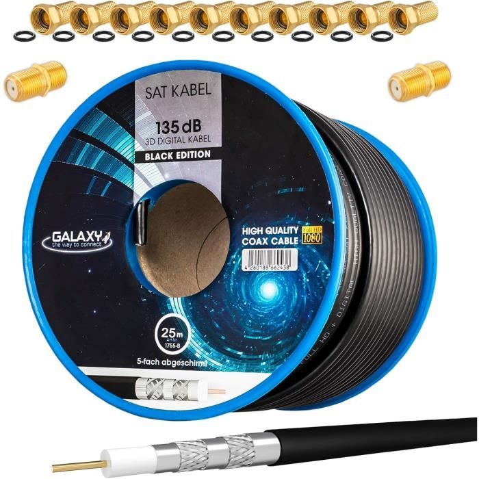 Câble Coaxial Satellite Ccs Pro À 5 Voies Blindé Noir 135Db 25M Câble D ...