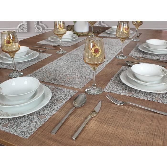 Lot De 6 Sets De Table Avec Chemin De Table Gris - Lavables - Lavables ...