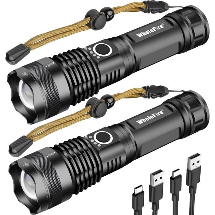 Lampe Torche Led Usb Rechargeables Ultra Puissante 90000 Lumens, Xhp70 Zoomable Étanche ...