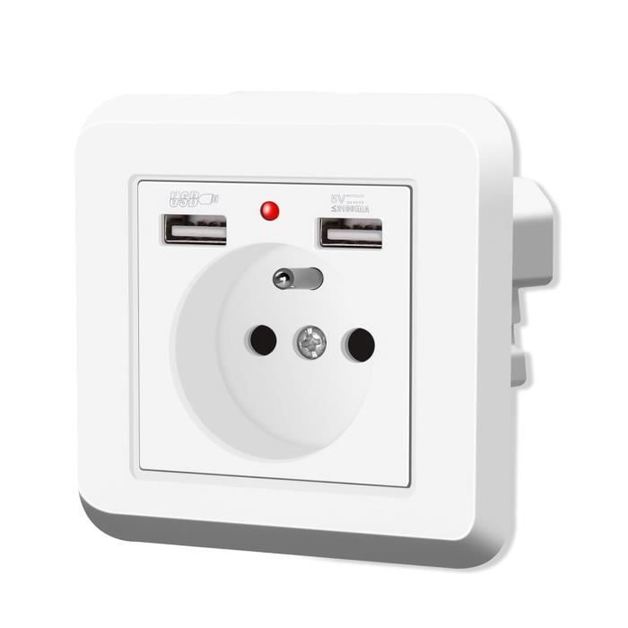 Prise Usb, 16A Prise Usb Encastrable, Prise Murale Avec 2 Usb, Prise ...