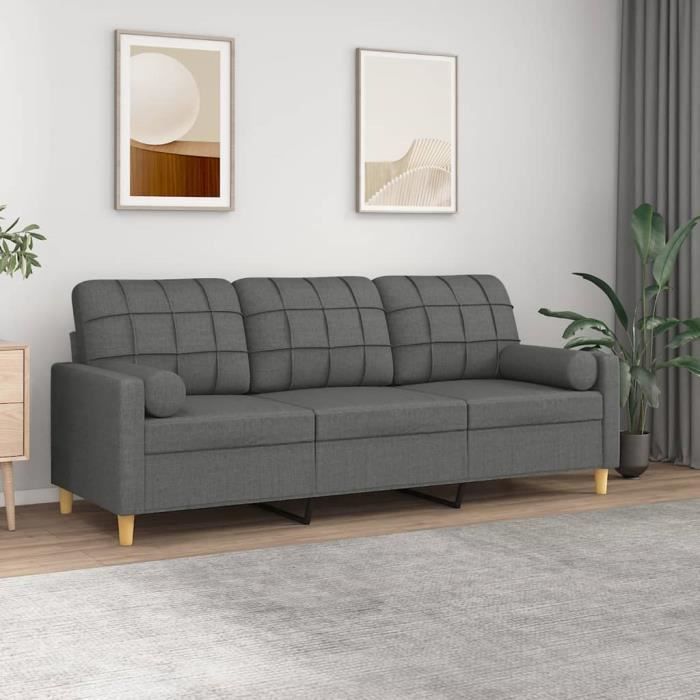 Divan - Sofa Moderne Canapé 3 places - avec oreillers gris foncé 180 cm ...