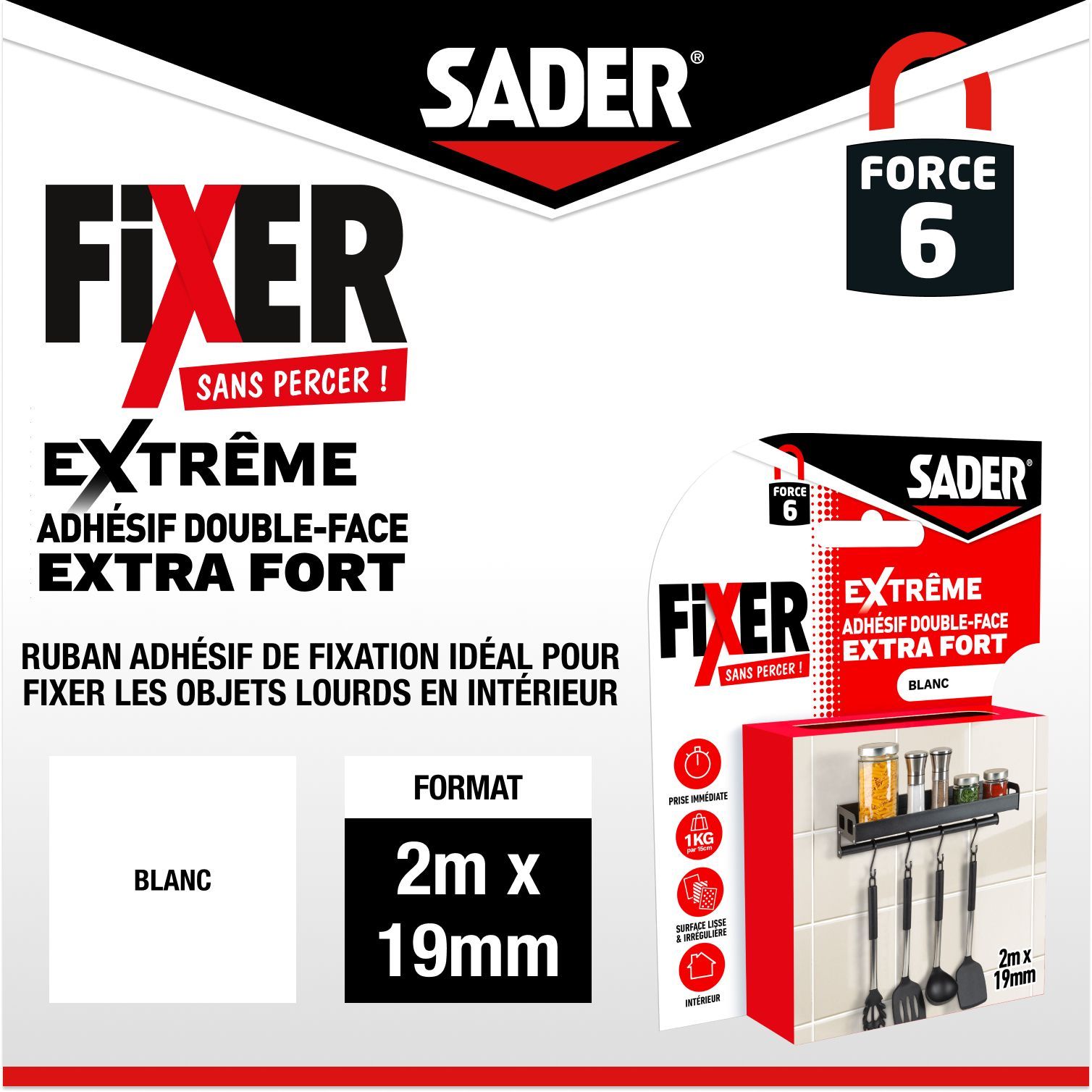 Adhésif double face extra fort - SADER - Fixer sans percer - Extrême ...