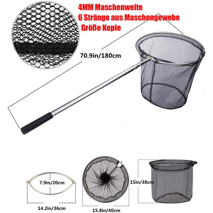 Filet de Pêche Téléscopique, 180cm, Pêche Karpes et Forelles, Filet ...