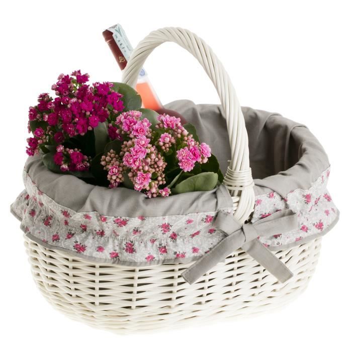 Panier en osier blanc avec anse,Panier, gondole de courses en osier ...