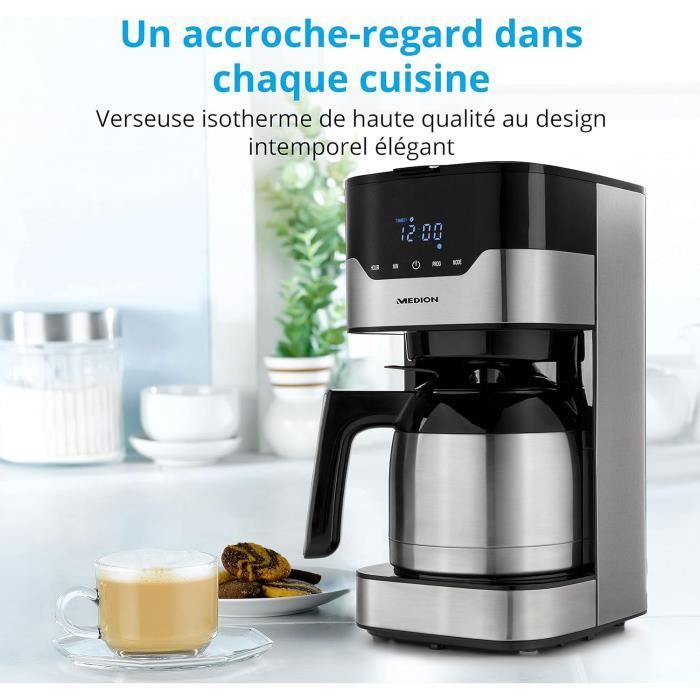 MEDION Machine à café avec thermos et minuterie (8-10 tasses, 1,2 L ...