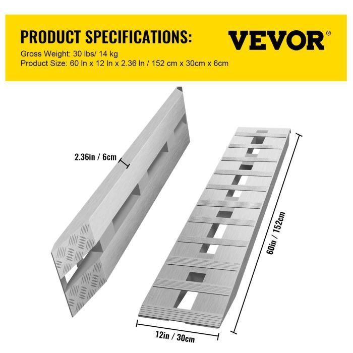 Rampe de Chargement-VEVOR-Aluminium-Charge 2722 kg-Moto, Tracteur, VTT ...
