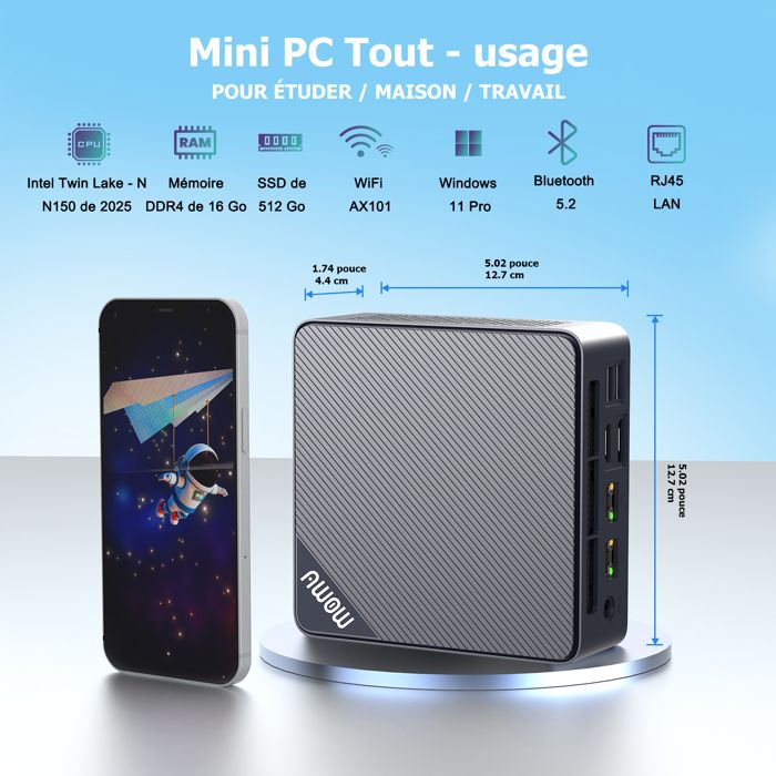 AWOW Mini PC W-11 Pro Twin Lake-N N150 Quad Core 3.60 GHz, 16 GB DDR4 ...