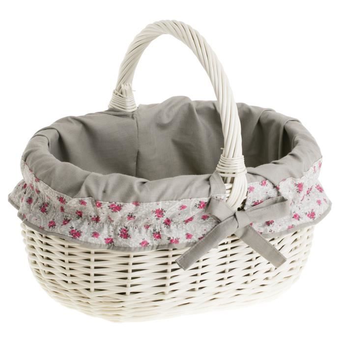 Panier en osier blanc avec anse,Panier, gondole de courses en osier ...