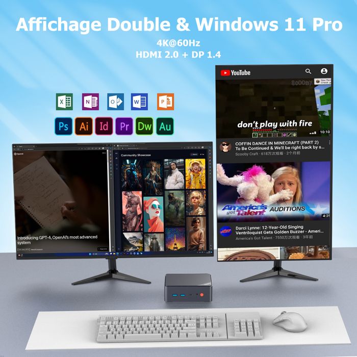 AWOW Mini PC W-11 Pro Twin Lake-N N150 Quad Core 3.60 GHz, 16 GB DDR4 ...
