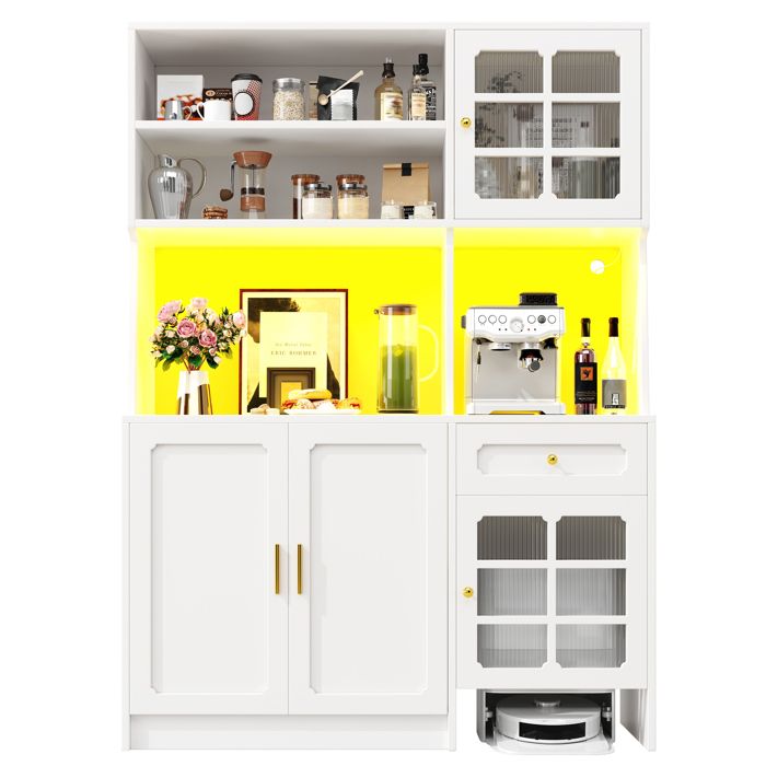 Buffet de cuisine 130x45x180 cm - FloraGrace avec portes en verre et ...