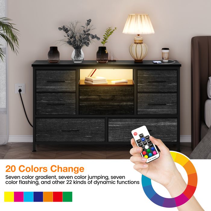 Meuble TV Commode 8 tiroirs prises USB LED RGB cadre métal TV 55 pouces ...