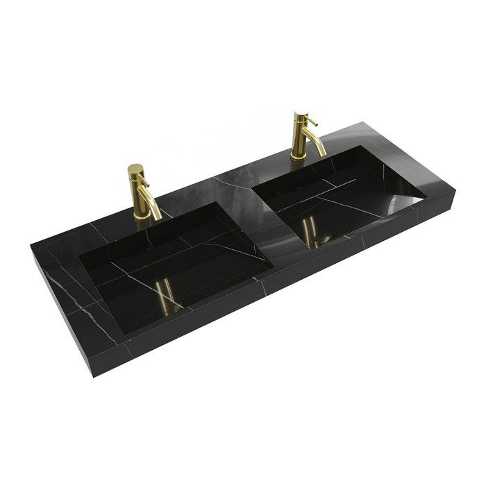 Double vasque suspendue en solid surface effet marbre noir - L120.2 x ...