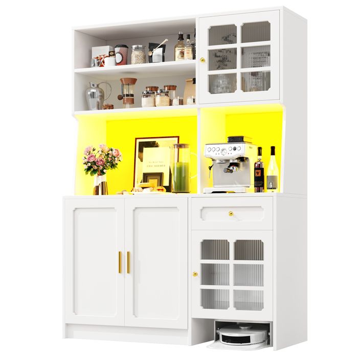 Buffet de cuisine 130x45x180 cm - FloraGrace avec portes en verre et ...