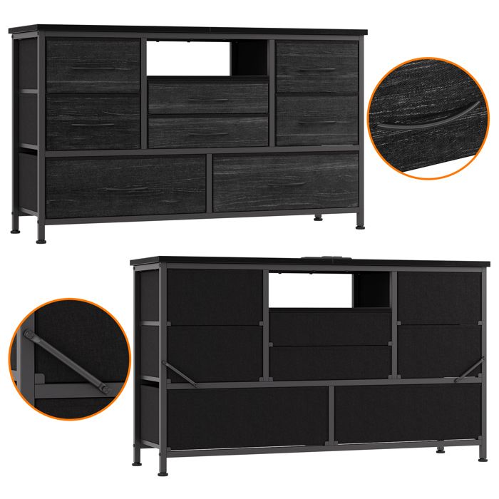 Meuble TV Commode 8 tiroirs prises USB LED RGB cadre métal TV 55 pouces ...