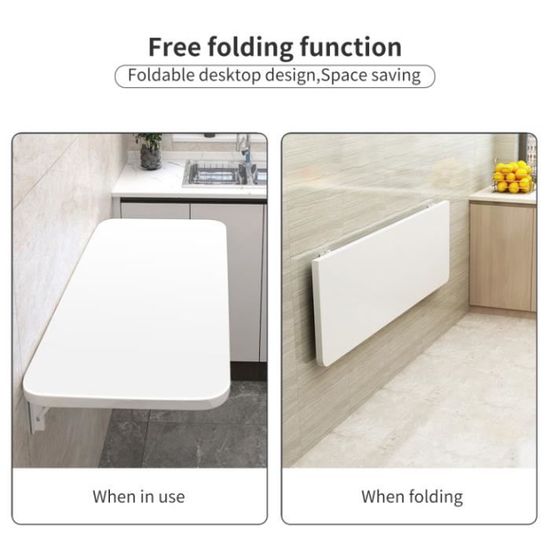 Table murale pliable - BLIVEM - 80x50 cm - Blanc - Bureau fonctionnel ...
