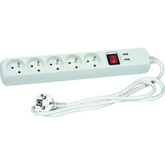 VOLTMAN Bloc blanc 5 prises 2 Pôles + terre + 2 ports USB - Avec ...