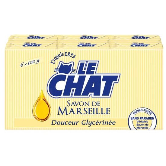 LE CHAT Pack de 6 Savons de Marseille Solide - Douceur Glycérinée - 100 g - Cdiscount Au quotidien