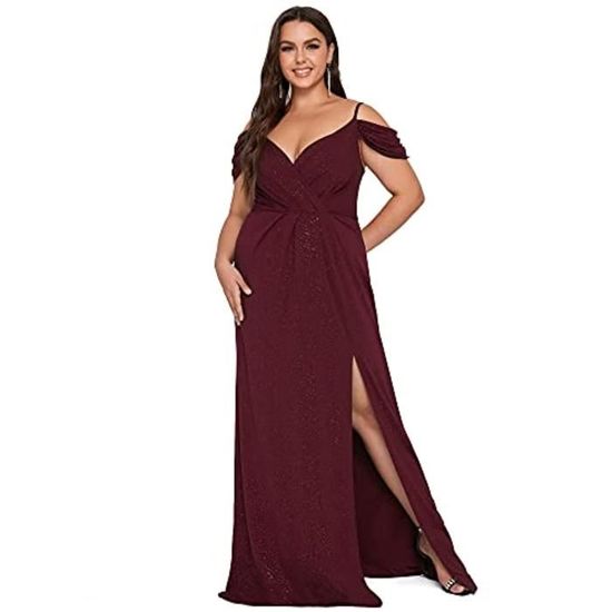 Robe Col en V sans manches cuisse haute fente étage longueur grande ...